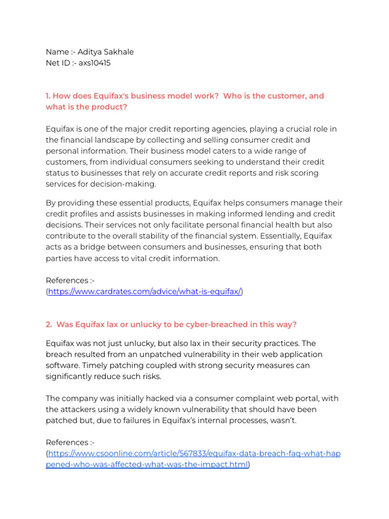 Assignment 5 - Equifax Data Breach - Aditya Sakhale | PDF | Computer Security | Security