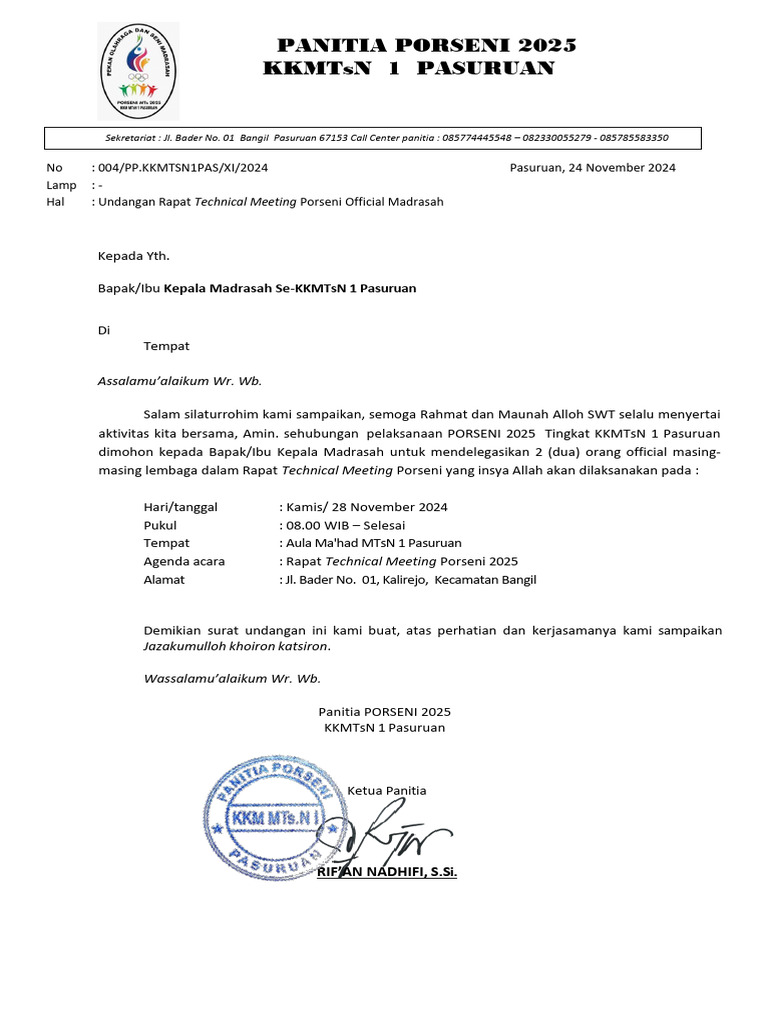 SURAT UNDANGAN TM PORSENI OFFICIAL LEMBAGA 28 Nov 2024 Fix | PDF