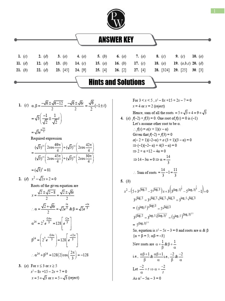 673f34640033644e15e66422 ## Quadratic Equations PYQ Sheet Solutions | PDF