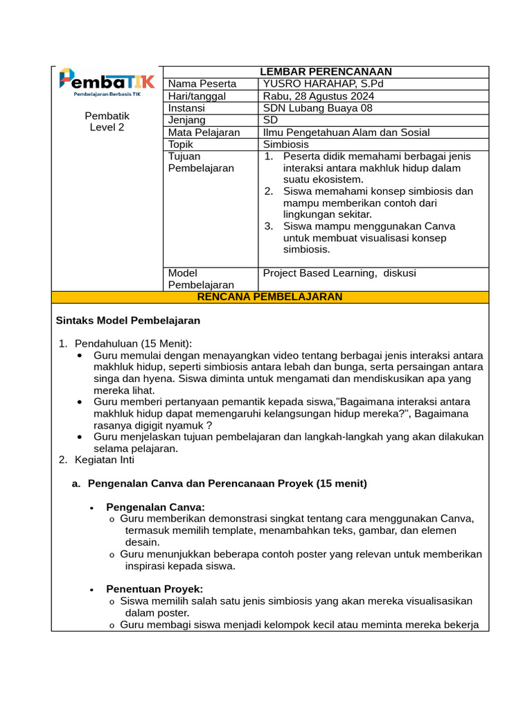 Modul Ajar Pembatik Level 2 Kelas 43 - Yusro Harahap | PDF
