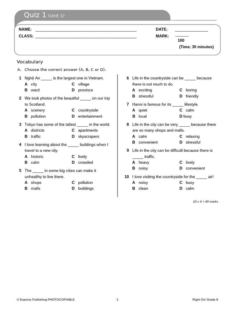 30 Right On gr8 Quiz 1 | PDF