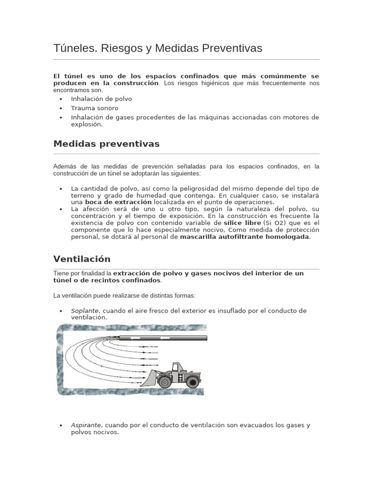 Túneles. Riesgos y Medidas Preventivas | PDF
