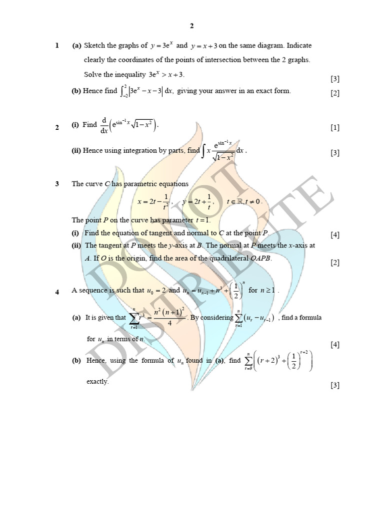 2024 JC2 H2 Math Prelim - ASRJC (Dragged) | PDF | Tangent | Equations