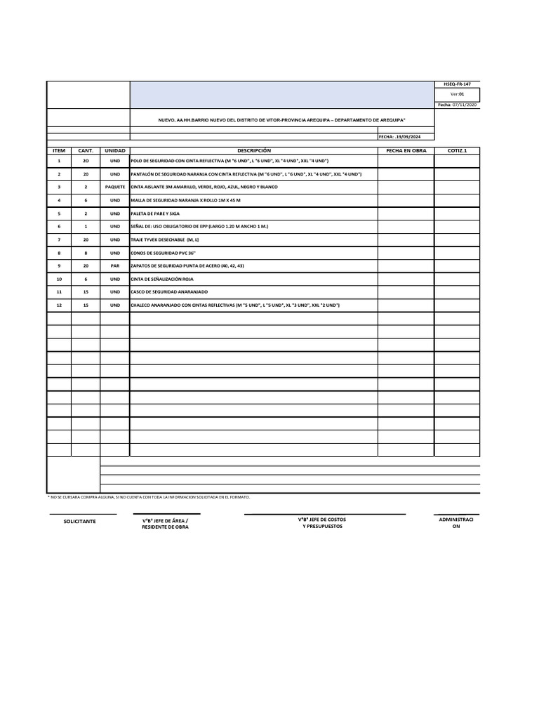 Requerimiento de Materiales #04 20-09-24 - Epp | PDF | Arco iris | Color