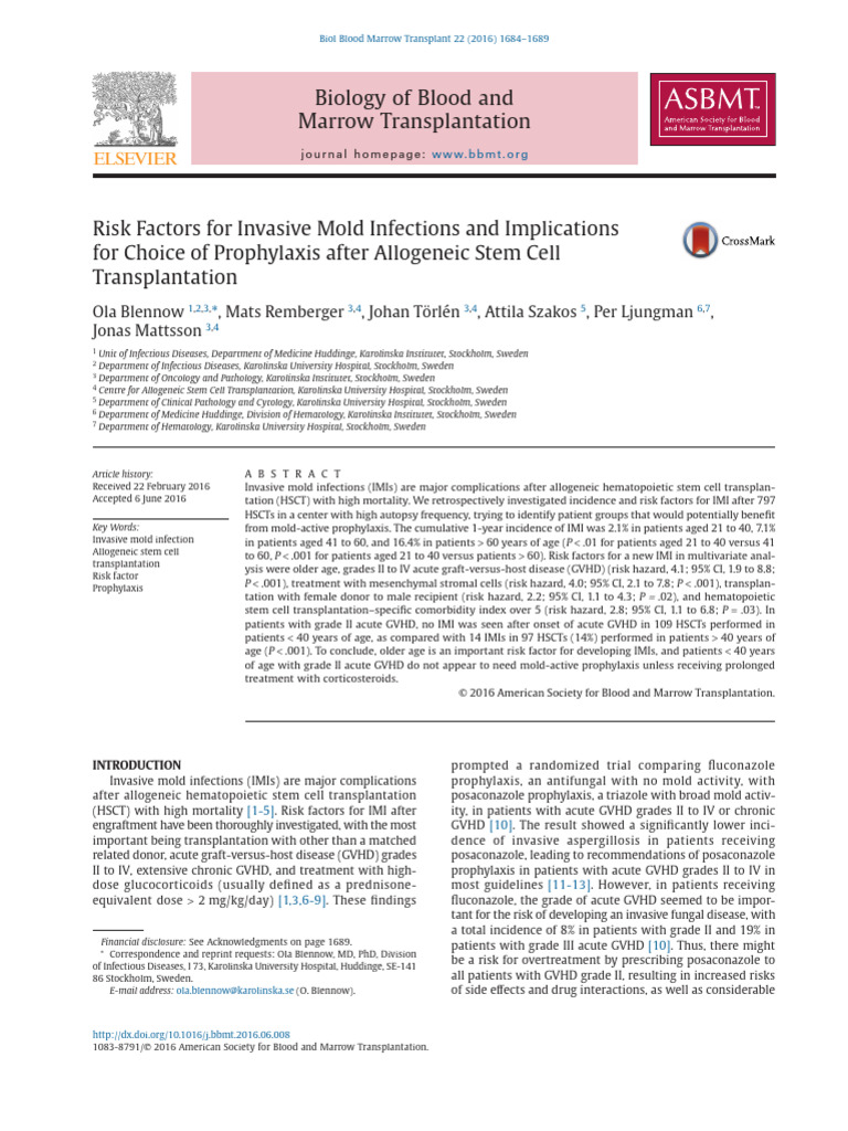 Risk Factors For Invasive Mold Infections and Impl | PDF ...