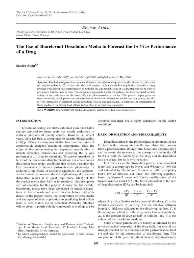 The Use Of Biorelevant Dissolution To Forecast In Vivo Performance Of