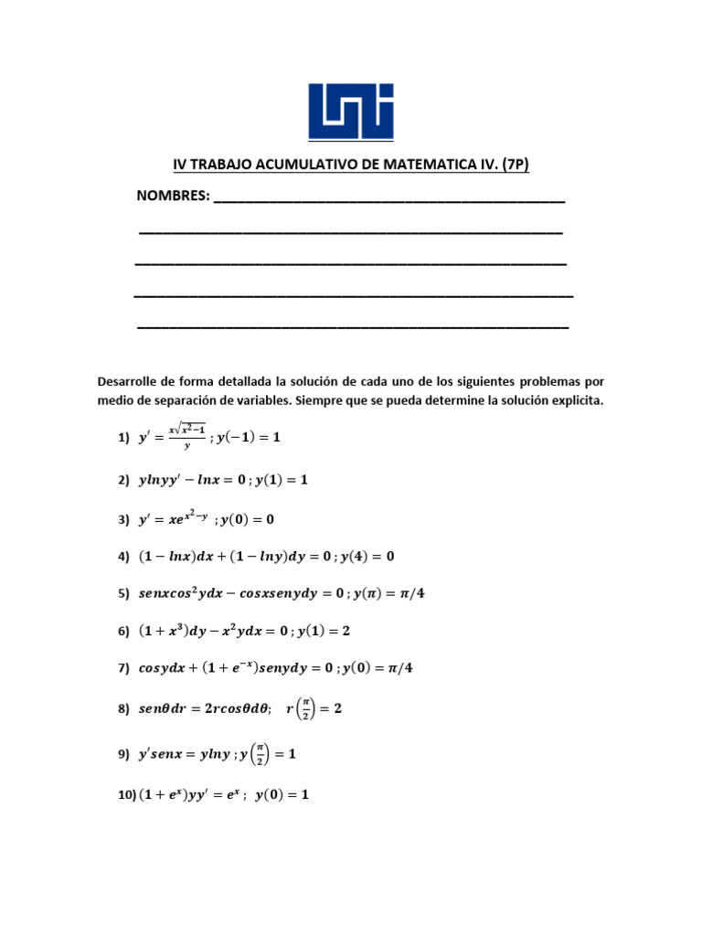 Iv Trabajo Acumulativo Matematica Iv | PDF
