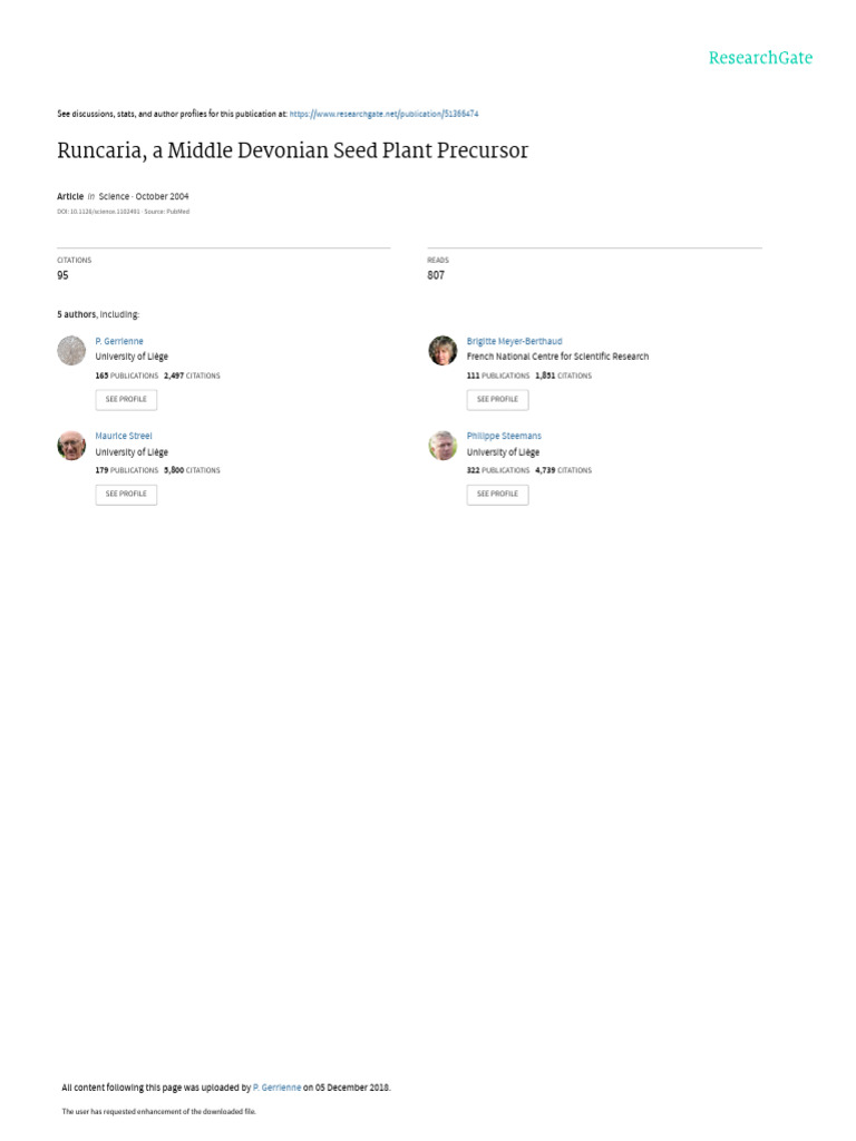 Runcaria A Middle Devonian Seed Plant Precursor | PDF | Seed | Spore