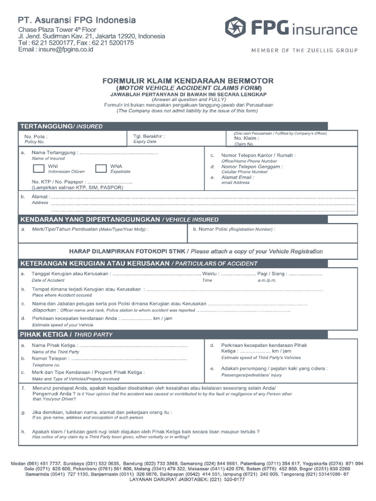 FPG Formulir Klaim Kendaraan Bermotor | PDF