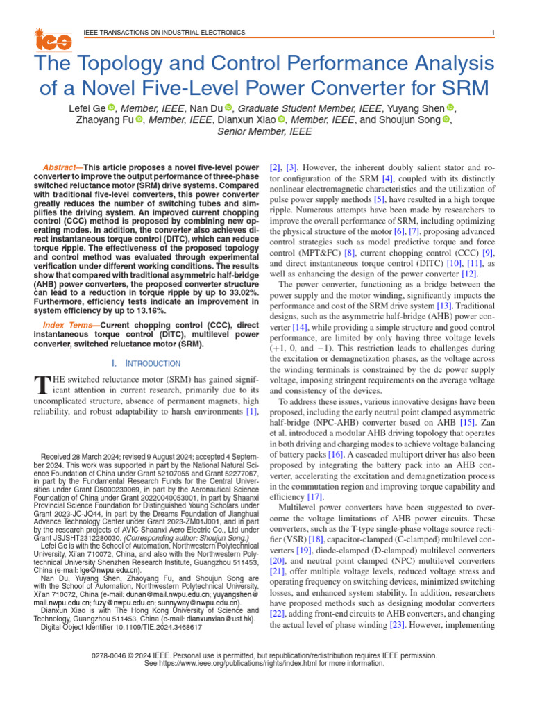 The Topology and Control Performance Analysis of A Novel Five-Level Power Converter For SRM ...