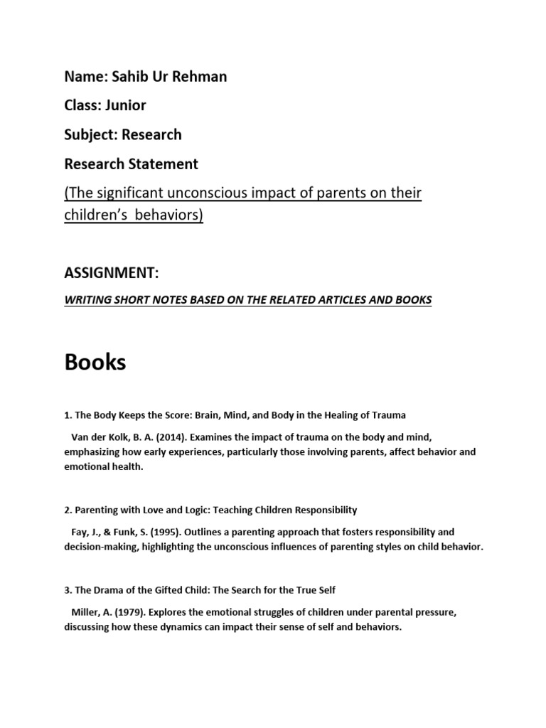 Note Taking Assignment For Our Research Class | PDF | Parenting | Attachment Theory