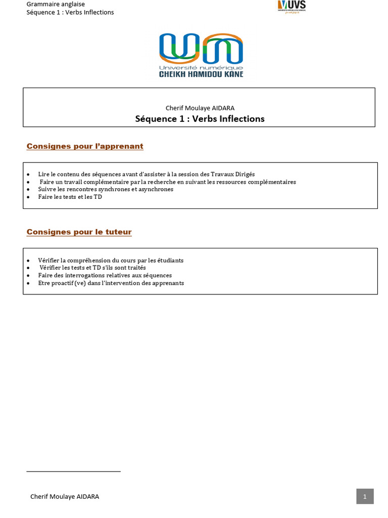 Grammaire Anglaise SEQ1 | PDF | English Language | Word