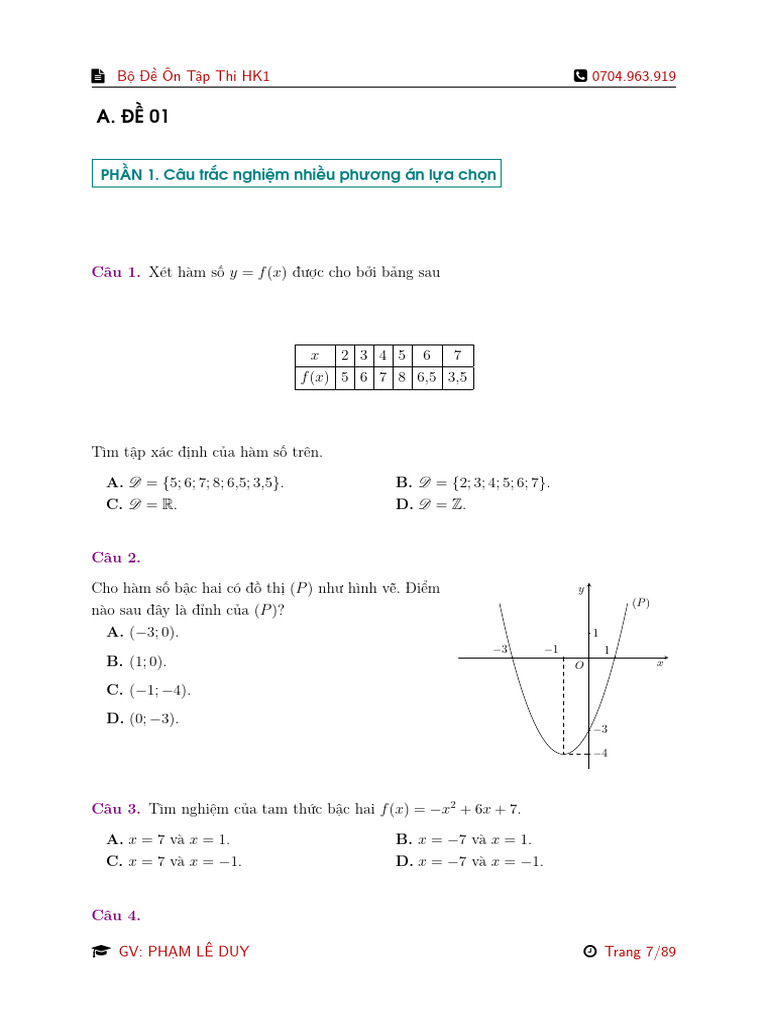 Bo de On Tap Kiem Tra Cuoi Hoc Ki 1 Mon Toan 10 Theo Cau Truc Moi Trang | PDF
