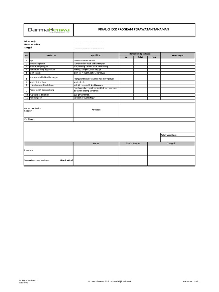 FORM-107-R0 Final Check Program Perawatan Tanaman | PDF