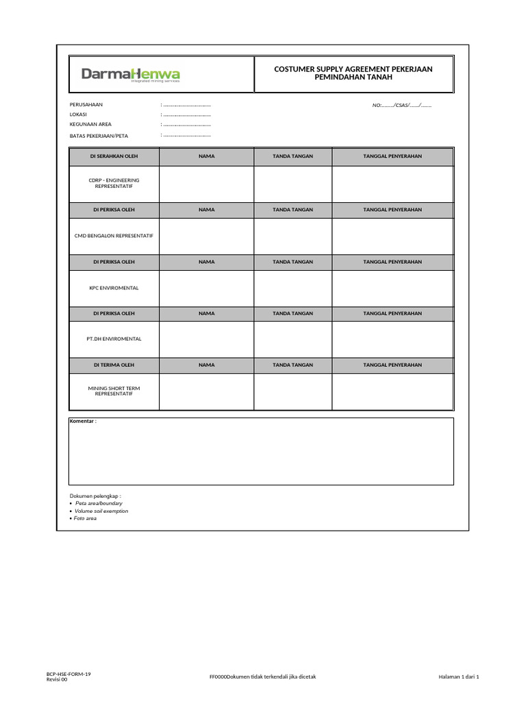 DEWA-QHSE-FORM-104-R0 CSA Pekerjaan Pemindahan Tanah | PDF