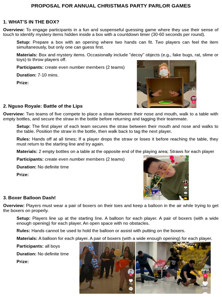 Christmas Party Parlor Games Proposal | PDF | Table Tennis | Sound