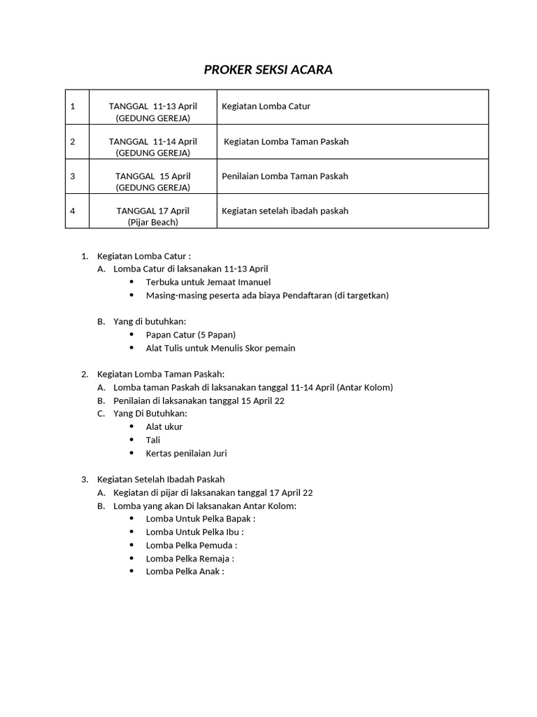 Proker Seksi Acara | PDF