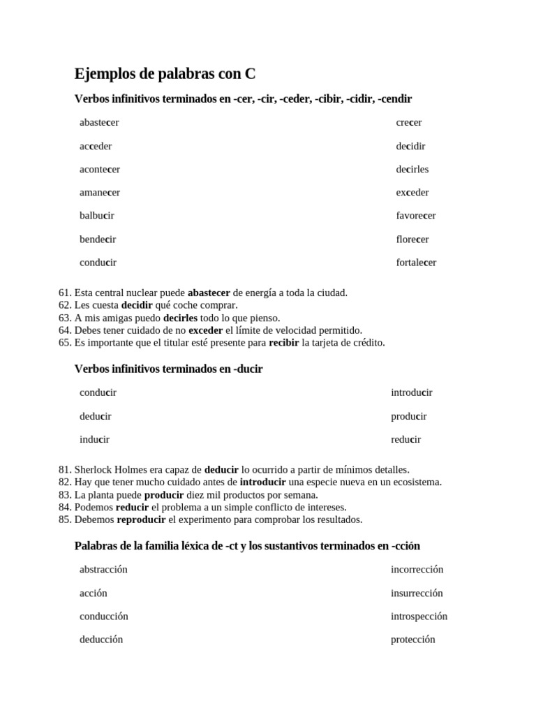 Ejemplos de Palabras Con C | PDF