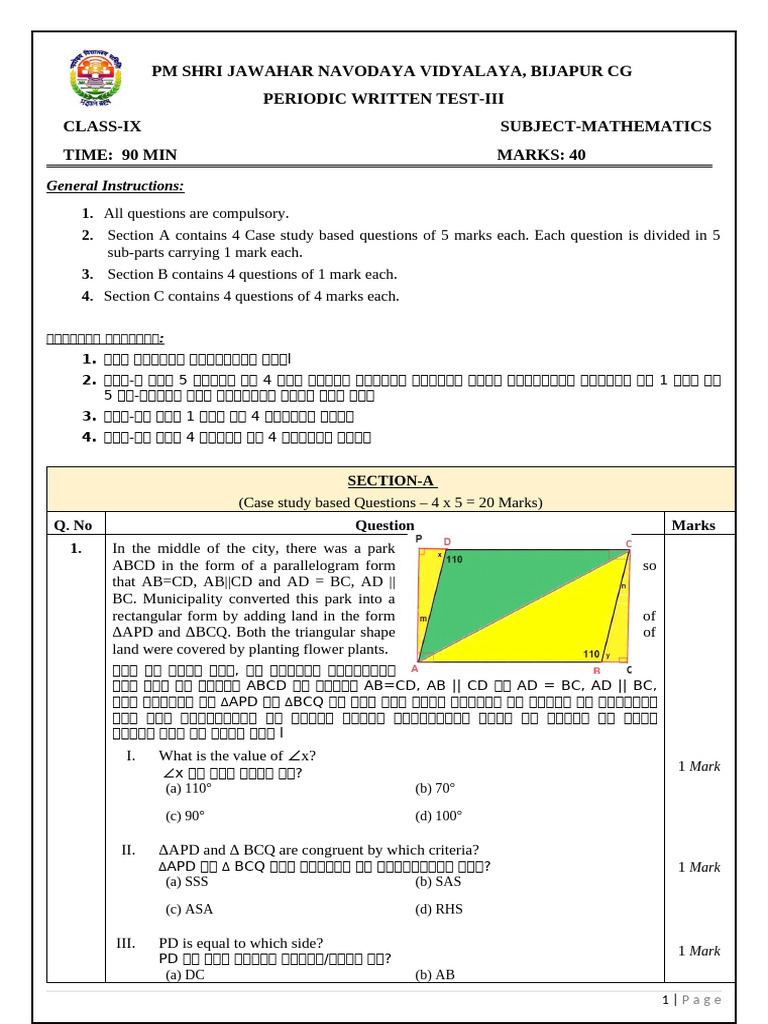 PWT-3 CLASS 9 2023 - English & Hindi | PDF