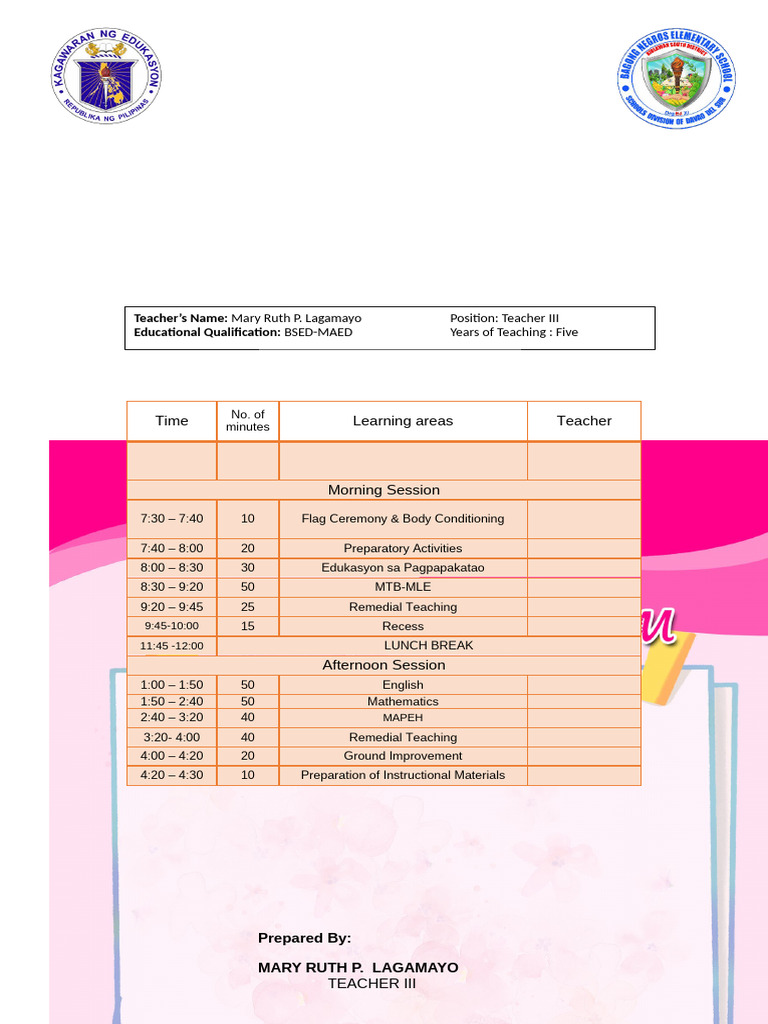 Class Program Editable Template | PDF | Teachers | Behavior Modification