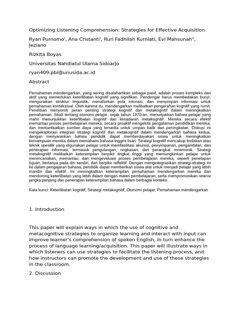 Listening | PDF | Reading Comprehension | Metacognition