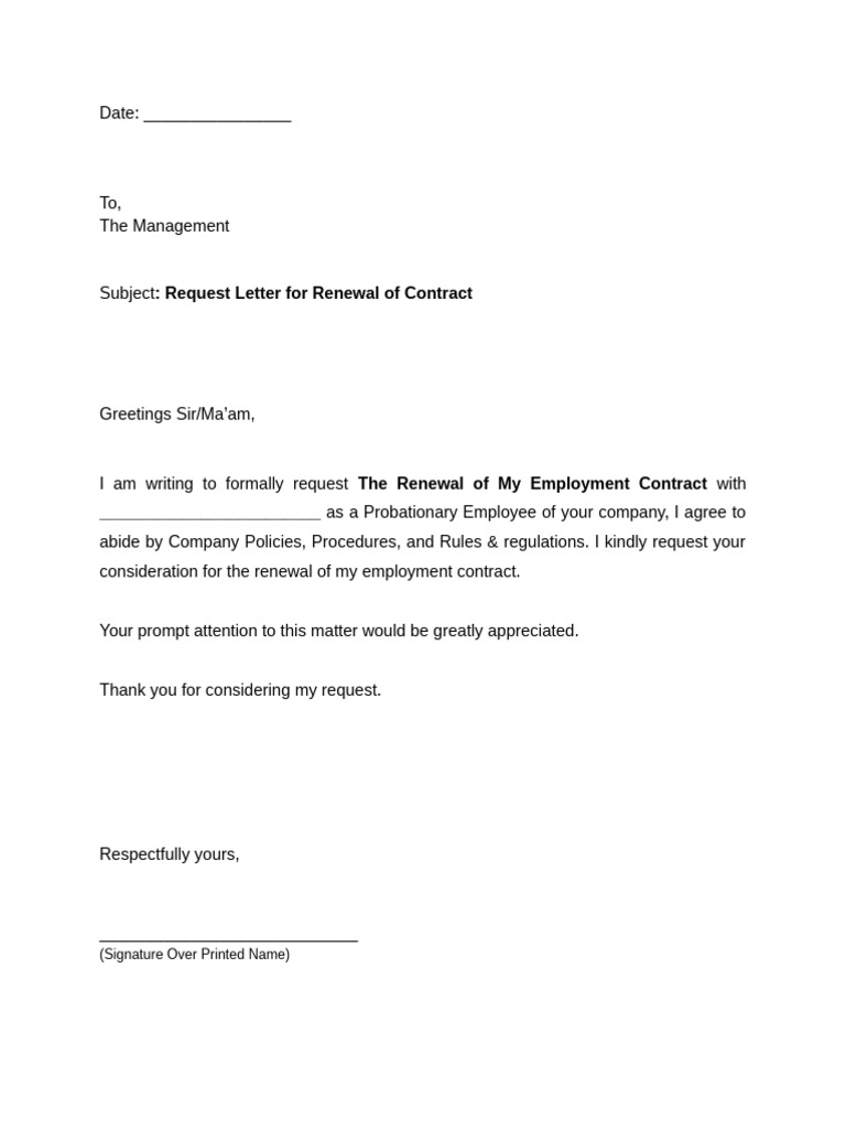 Request Letter For Contract Renewal | PDF