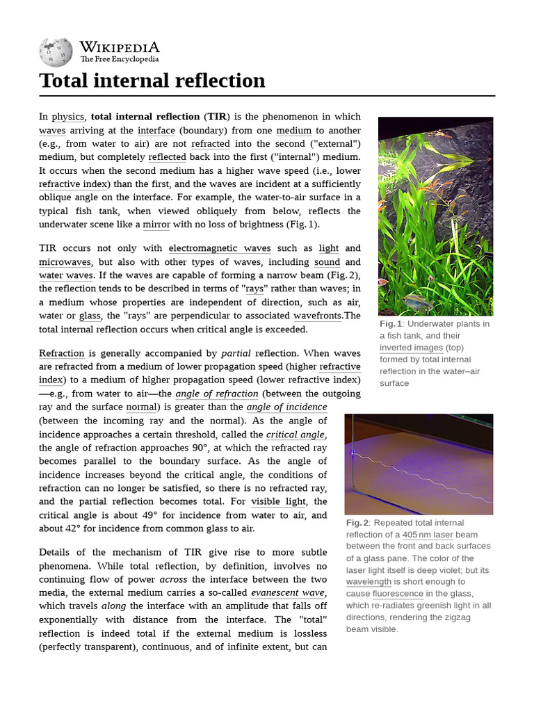 Total Internal Reflection | PDF | Refraction | Waves