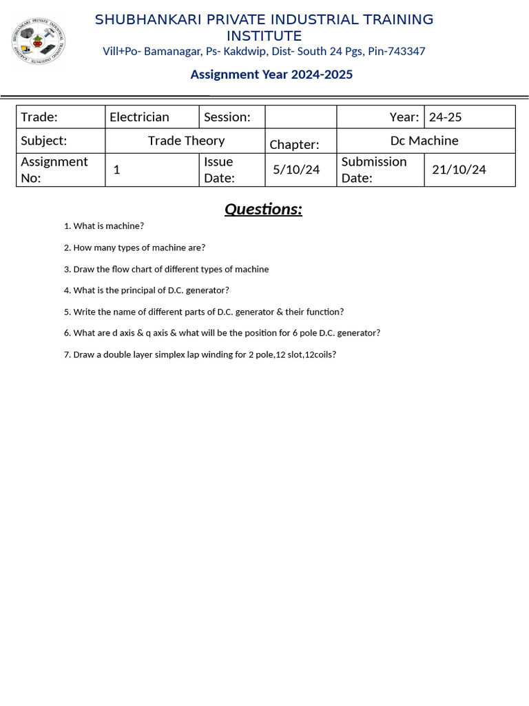 Assignment (Theory Chap1-Dc Machine) | PDF