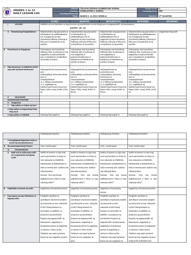 DLL - Esp 5 - Q3 - W6 | PDF
