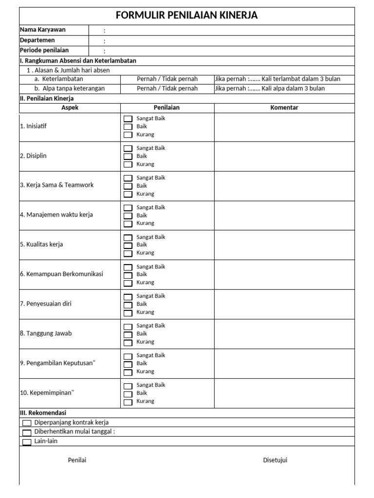 Form Penilaian Karyawan | PDF