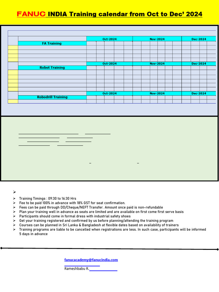 FANUC India Training Schedule 2024 | PDF | Control Engineering ...