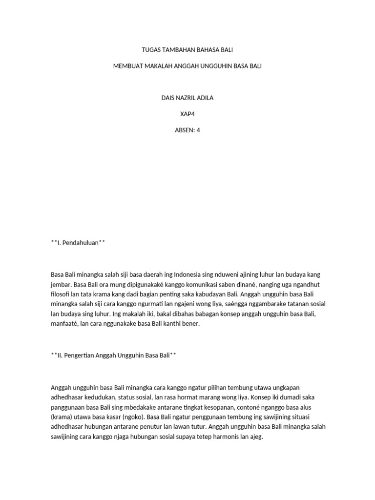 Tugas Tambahan Basa Bali | PDF