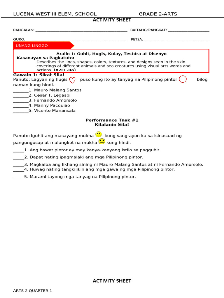 2021-2022 - Arts-2-Q1-Activity-Sheet | PDF