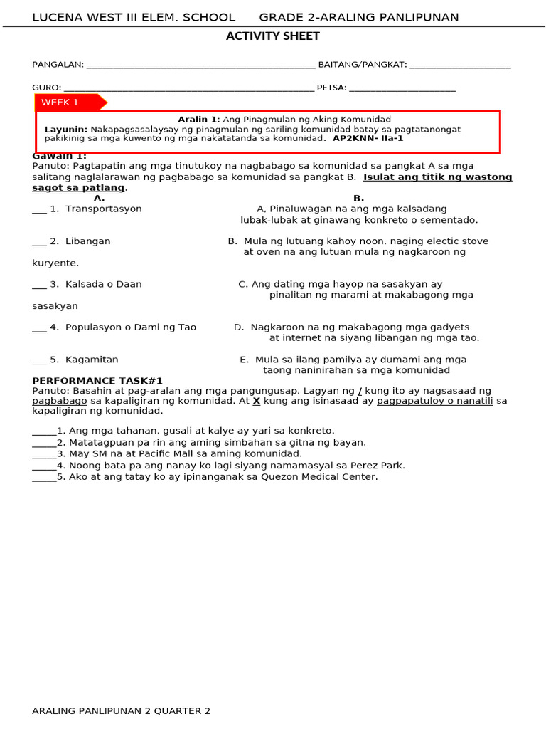 2021 Ap 2 Q2 W1 8 Activitysheet | PDF
