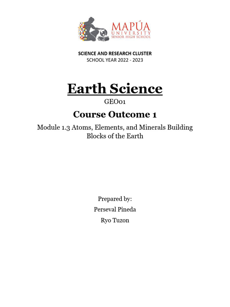 GEO01 CO1 Module 1.3 Atoms, Elements, and Minerals Building Blocks of ...