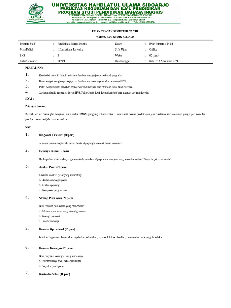 Uts Pbi Basic Entrepreneur Gasal 24-25 | PDF