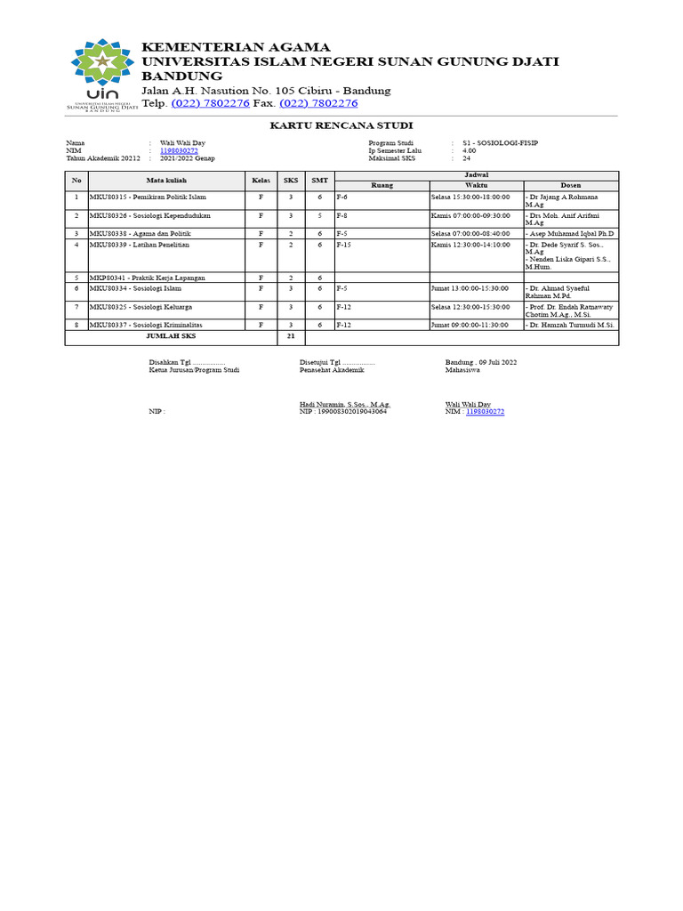 Cetak KRS Mahasiswa | PDF