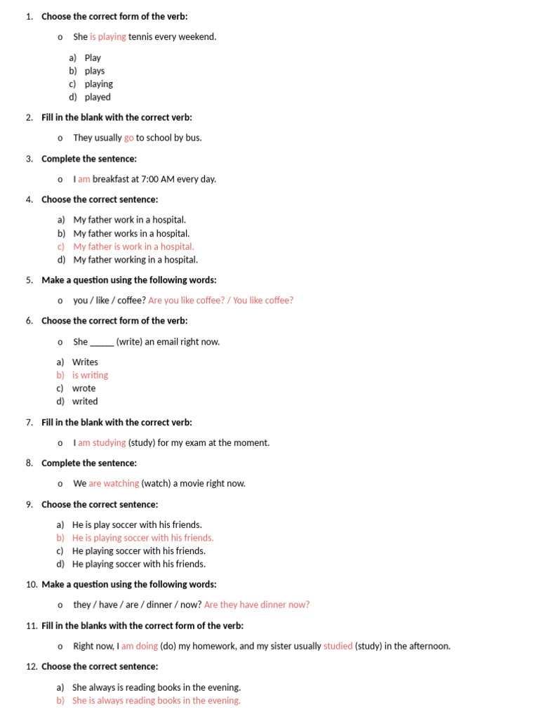 Verb Form Exercises for Beginners | PDF