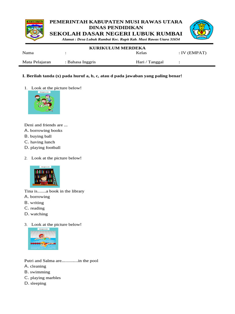 Soal Sumatif PAS Bahasa Inggris Kelas IV Semester 1 | PDF | Room | Bathroom