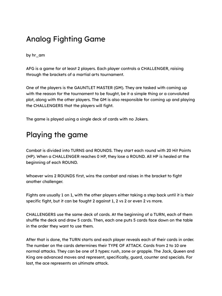 Analog Fighting Game | PDF | Gaming