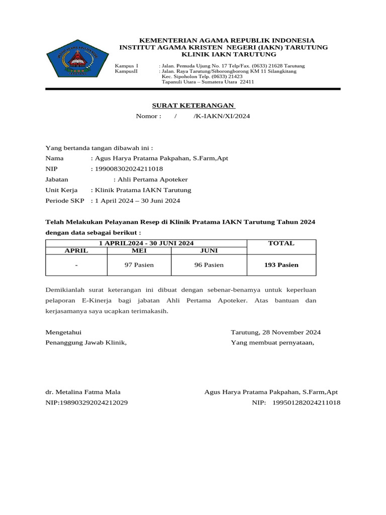 Form Surat Pelayanan Resep TW 2 | PDF
