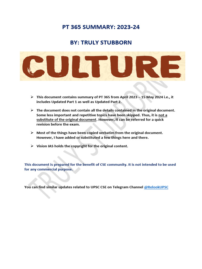 01 Culture PT 365 Summary 2023-24 | PDF | Sri Aurobindo