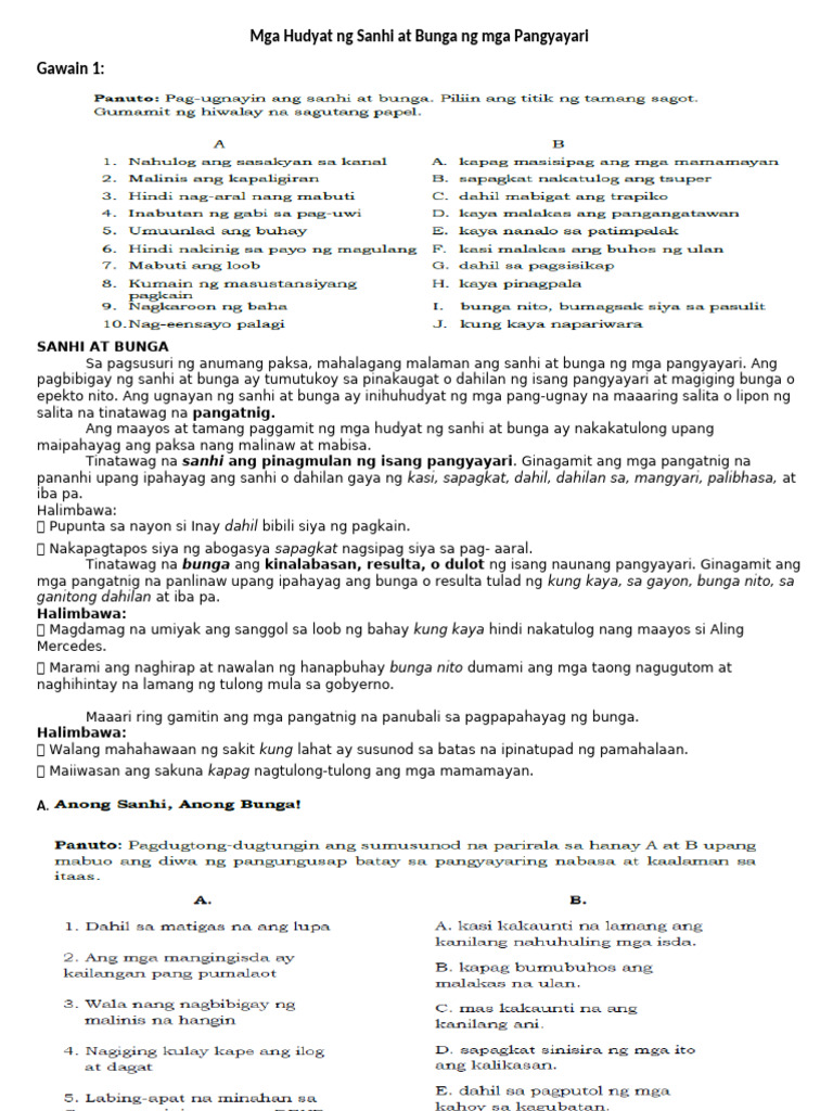 Mga Hudyat NG Sanhi at Bunga NG Mga Pangyayari | PDF