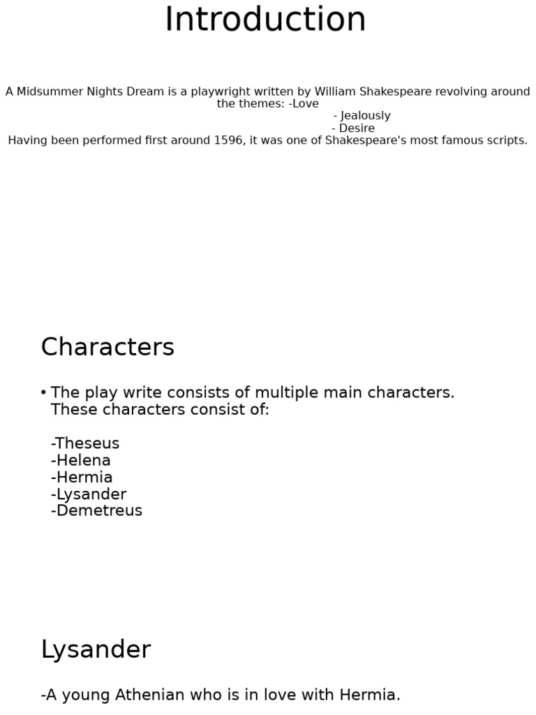 A Midsummer Night's Dream Character Analysis | PDF