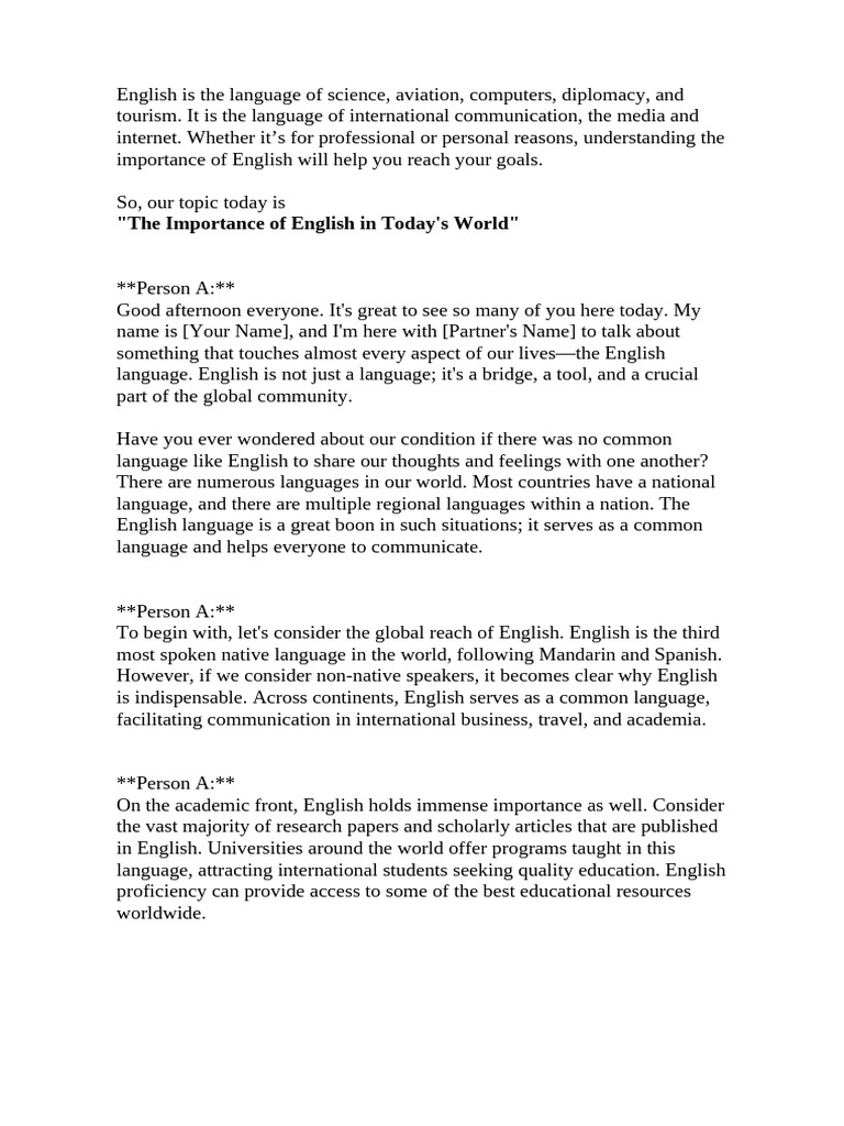 Importance of English in Global Communication | PDF | English Language ...