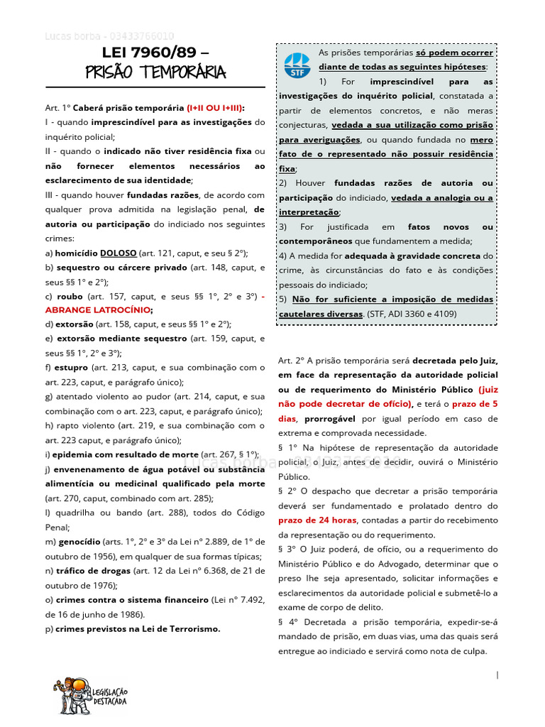 Lei e Juris Enam Lei 7960 89 Prisa o Tempora Ria Lei e Juris Colunas | PDF | Crimes | Crime e ...