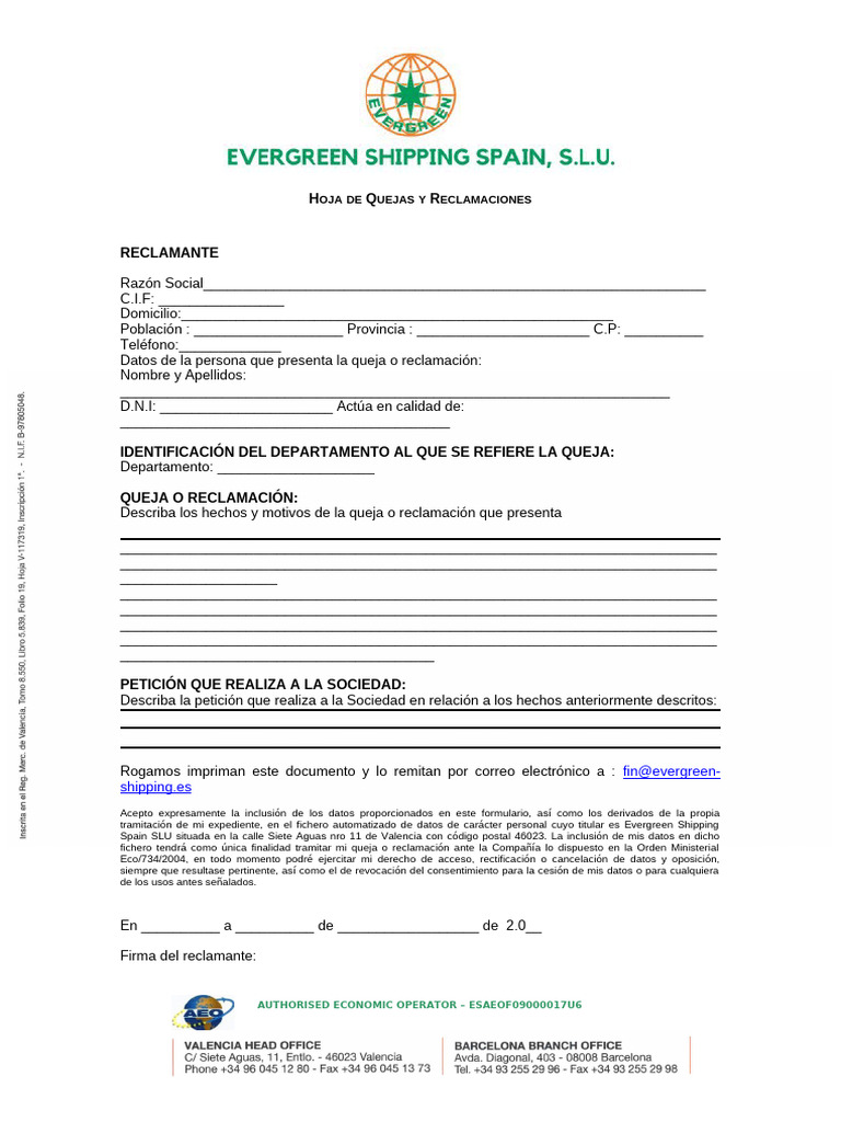 ES Hoja de Reclamaciones | PDF