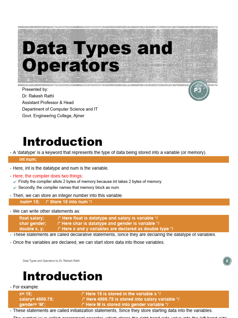 P3 Data Types And Operators Pdf Integer Computer Science Pointer Computer Programming