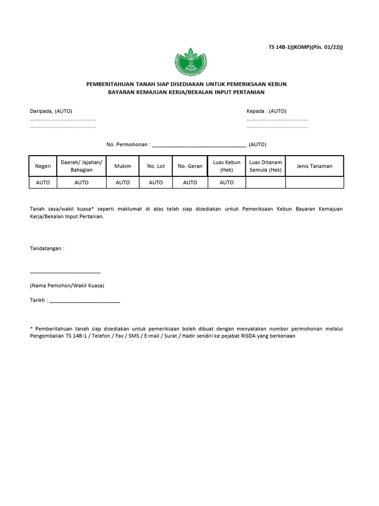 TS 14B - 1 KOMP Pin 1 - 22 - Pemberitahuan Tanah Siap Untuk Pemeriksaan ...