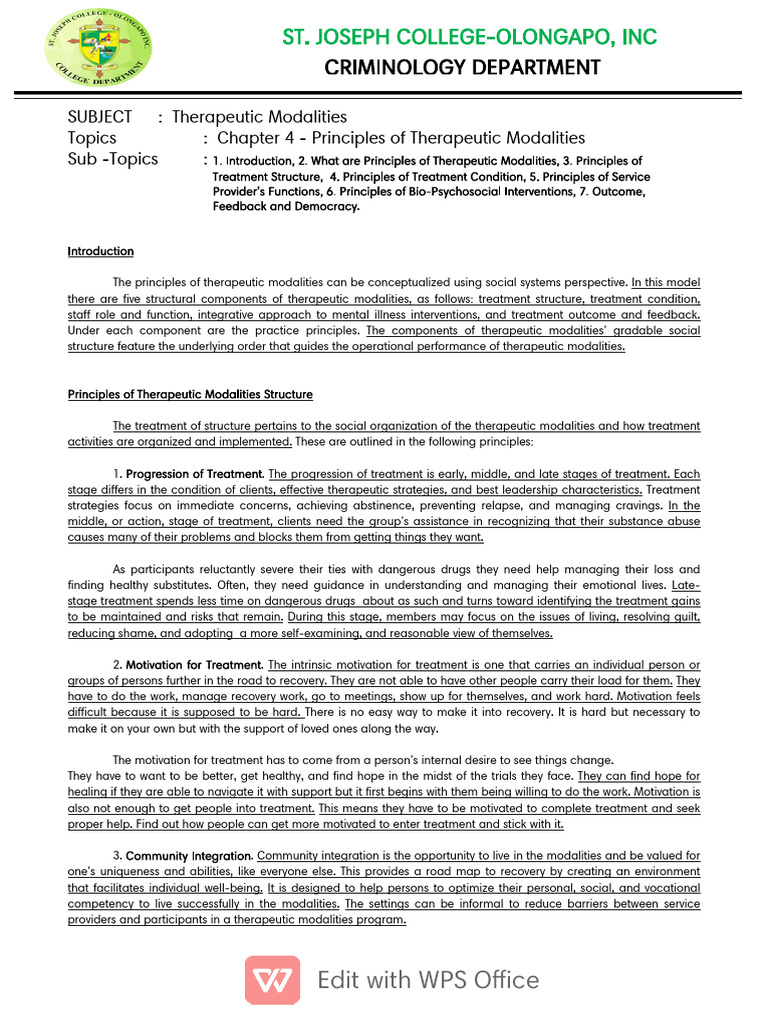 MODULE 4 Therapeutic Modalities 1st Sem - Docx | PDF | Psychotherapy ...